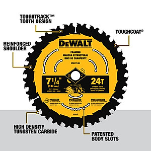 DEWALT Circular Saw Blade, 7 1/4 Inch, 24 Tooth, Wood Cutting (DWA171424B10), 10 Count (Pack of 1)