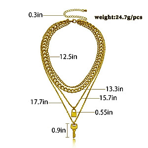 Key Lock Multilayer Necklace Thick Choker Necklaces Gold Necklace Chain for Women (Key lock layered necklace)
