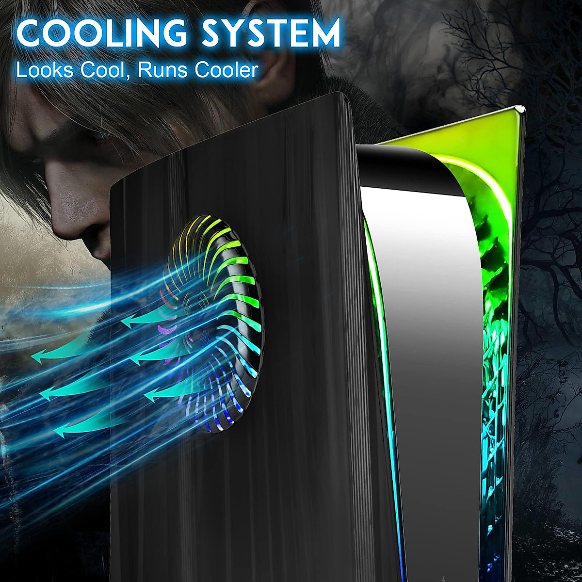 SIKEMAY PS5 Accessories PS5 Plates with RGB LED Light Strip, Console Cover Face Plates Side Shell with Cooling Vents, PS5 Lights 8 Color 400+Effects Kit, Custom Dust Skin - Plating Black