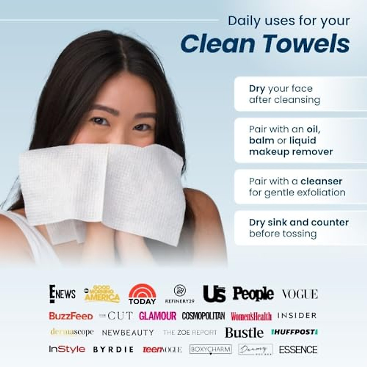 Clean Skin Club Clean Towels, 100% USDA Biobased Dermatologist Approved Face Towel, Disposable Clinically Tested Face Towelette, Facial Washcloth, Makeup Remover Dry Wipes, Ultra Soft, 100 ct, 4 pack