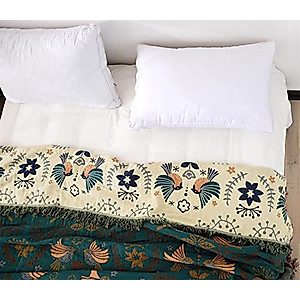 MSGKV Boho Throw Blankets 100% Cotton Throw Blankets for Couch Bed 60''Wx 80''L Double Sided Knit Blanket Super Soft Blanket Cover Sheet Reversible Blanket Wearable Blanket
