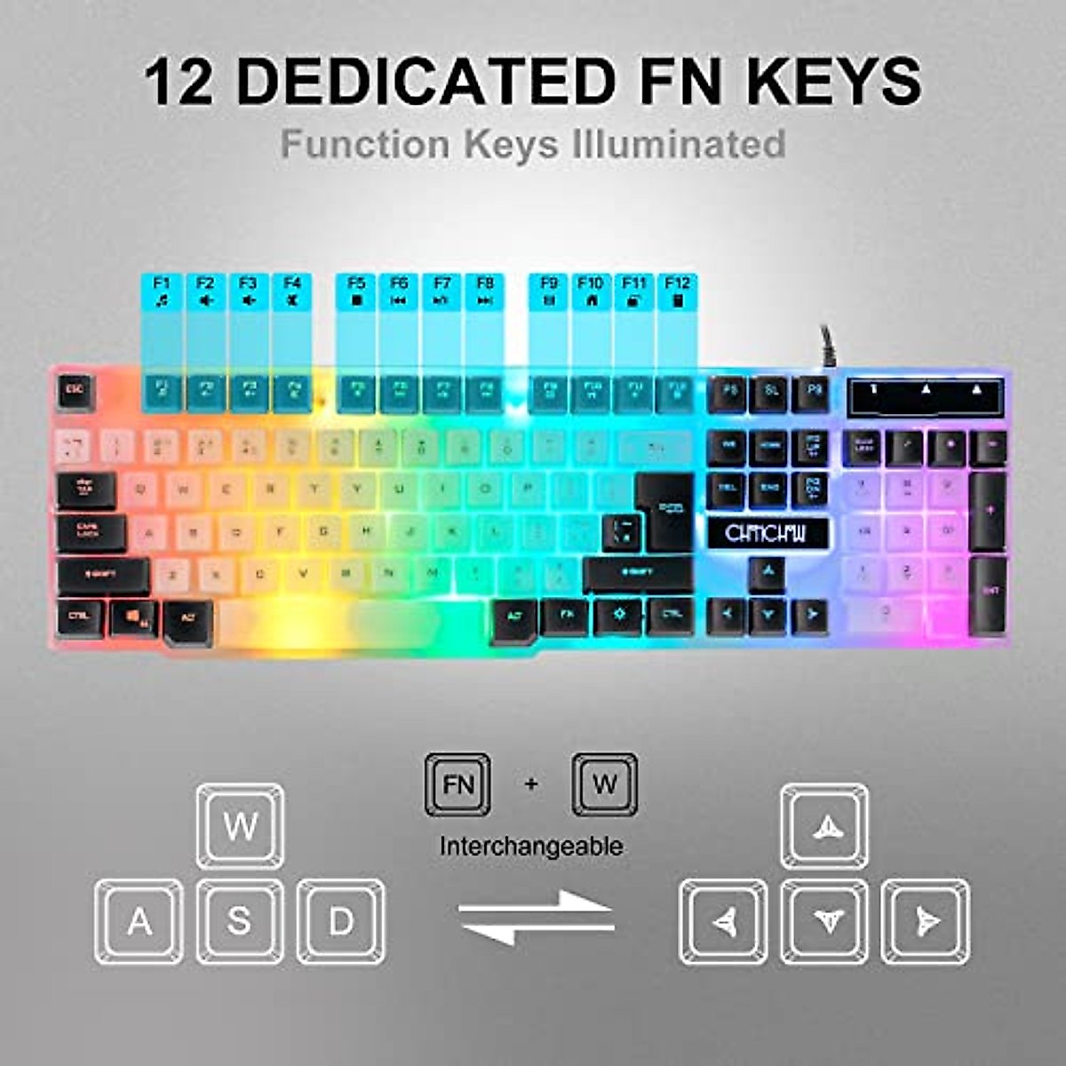 RGB Gaming Keyboard and Mouse Combo-CHONCHOW LED Backlit Wired Keyboard DPI3600 USB Mice with Mechanical Feeling Keys Rainbow Breathing Emitting Character Compatible with PS4, X Box,PC,Laptop