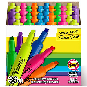 SHARPIE Tank Highlighters, Chisel Tip, Assorted Color Highlighters, Value Pack, 36 Count