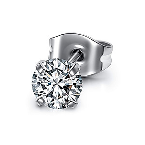 Jovivi 20G Hypoallergenic Stainless Steel Cubic Zirconia Silver Stud Earrings Set for Women, 5 Paris, 3MM-8MM