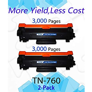 (2-Pack) Compatible TN-760 Toner Cartridge TN760 Used for Brother HL-L2350DW HL-L2395DW MFC-L2710DW MFC-L2750DWXL Printer, by EasyPrint
