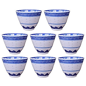 Woonsoon Chinese Handmade Kungfu Tea Cup 70 ml, Set of 8 Bone China Blue and White Tea Cups,Ceramic Tea Mugs Without Handles,Best Gift