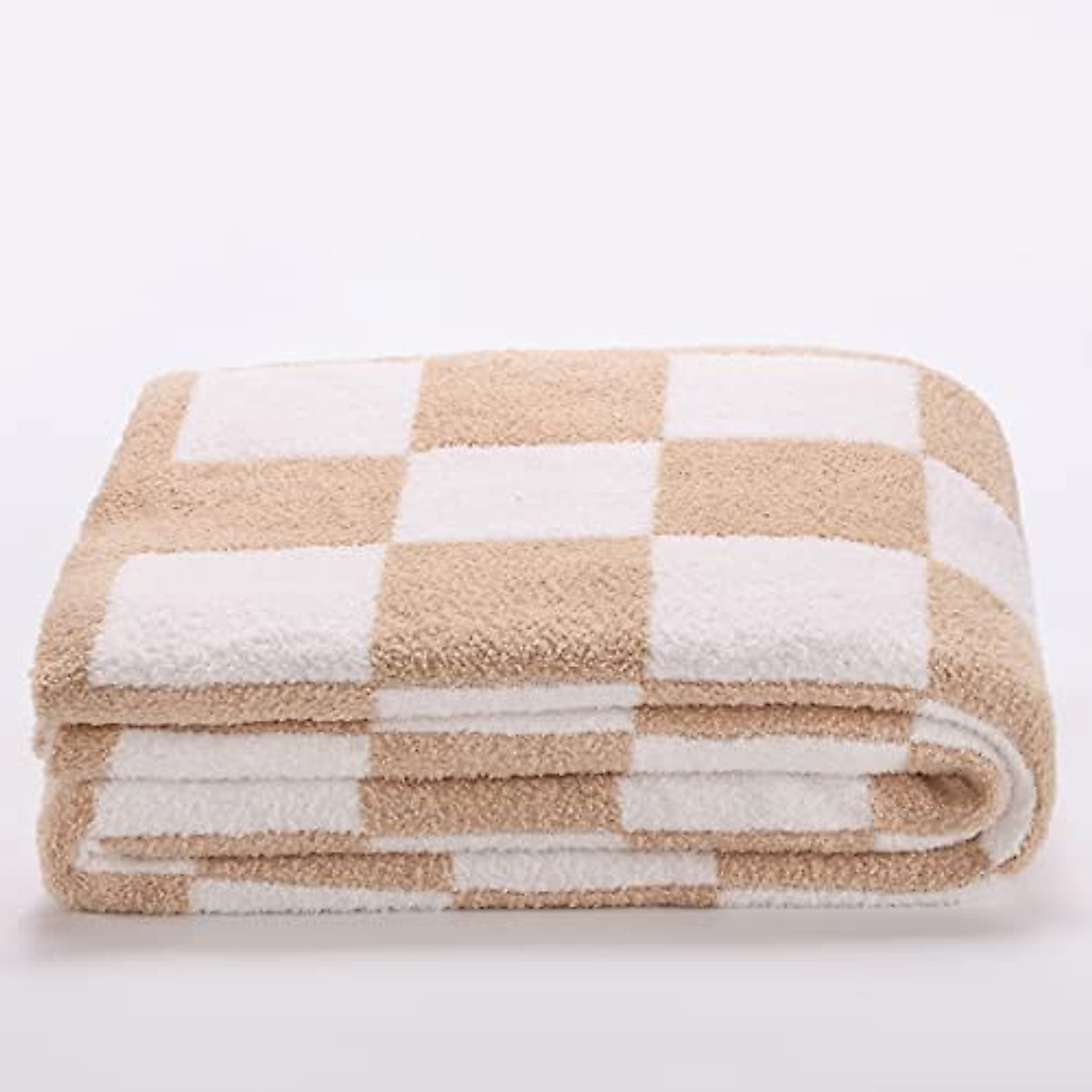 WESHIONGOO Brown Checkered Blanket Knit Throw Blanket with Checkerboard Reversible Chessboard Gingham Plush Cozy Warm Decor for Couch Bed Sofa(50"×60" inch)