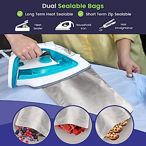 Opalpros 60 pcs Gusseted 14 Mil Mylar Bags for Food Storage with oxygen absorbers - 5 Gallon (10), 1 Gallon (20), Quart (30), with 2500cc, 500cc & 300cc OA Resealable Mylar Bags + Colorful labels