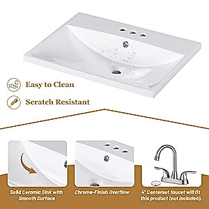 Bathroom Vanities24 inch with Sink,Floating Vanity Bathroom,with Two Shutter Doors, Solid Wood & MDF Board, White