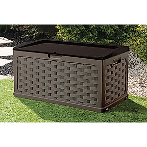 Starplast 56811 Plastic Weave Sit-On Storage Box - 88 Gallon - Mocha/Brown - Ideal for Deck, Patio, and Backyard