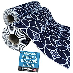 Drymate Premium Luxury Shelf & Drawer Liner, Thick Cushioned Fabric, Non-Adhesive, Absorbent, Waterproof, Slip-Resistant, Liners for Kitchen Cabinets, Cupboards (USA Made)(12”x59”)(2-Pack)(Indigo)
