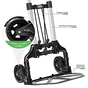 Teprovo Folding Hand Truck Dolly Extended Handle,Height 43.3in Aluminum Fold Up Dolly, Portable Hand Truck Folding Lightweight, Foldable Hand Cart 175lbs Capacity,Home, Auto, Office, Travel Use