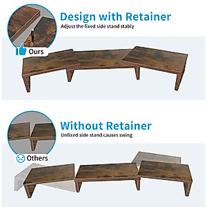 TEMI Monitor Stand Riser for 2 Monitors, Dual Monitor Riser Wood for Desk Standing, Wooden Computer Monitor Riser with Adjustable Angle and Length for Laptop, Computer, TV, PC and More (Rustic Brown)