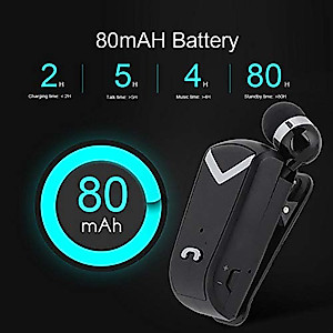 Oumij Fineblue Wireless Bluetooth Headset,4 Hours Play Time,in-Ear Sports Earbuds Headsets with Stereo,Portable in-Ear Retractable Business Lavalier Earphone,for Driving,Business,Office(Black)