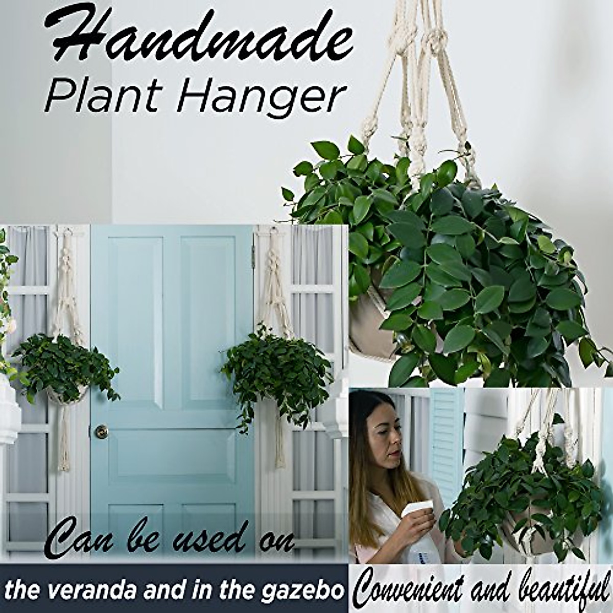 Bulky Plant Hanger Macrame Handmade Indoor Outdoor Decoration Hanging Planter Cotton Rope Basket 0.24in Thick Sturdy for Round & Square Flower Herbs Pots (No Pots No Plants) 46in, 4 Legs, 2 pcs