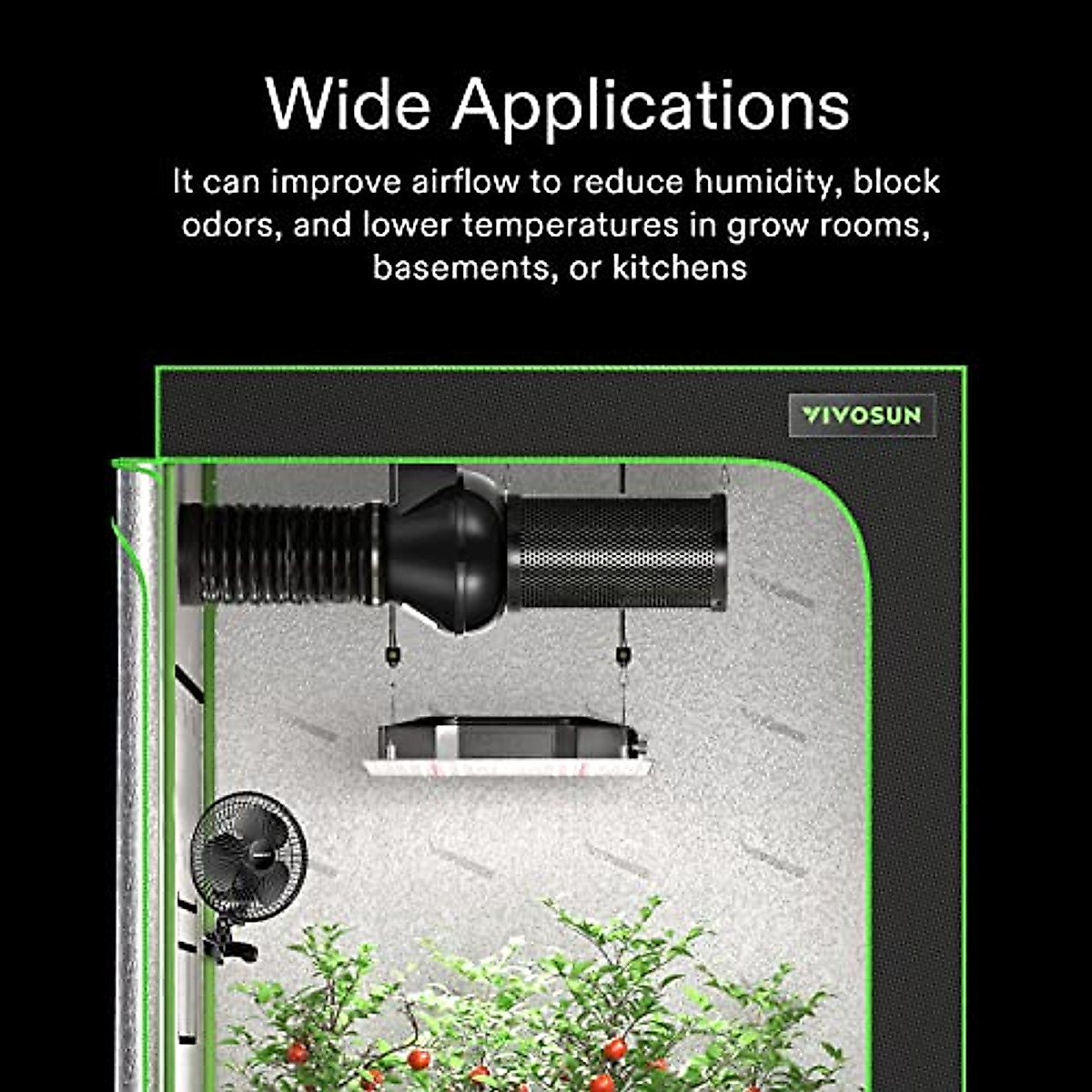 VIVOSUN D4 4 Inch 195 CFM Inline Duct Ventilation Fan HVAC Vent Blower for Hydroponics Grow Tent