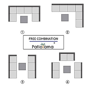 Patiorama 7 Pieces Outdoor Patio Furniture Set, All Weather Grey PE Wicker Rattan Sectional Conversation Set, Porch Garden W/Built-in Glass Table, Seat Clips, Light Grey Cushions