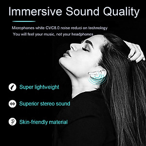 True Wireless Earbuds Bluetooth Headphones Mini Charging Case Stereo Smart Noise Reduction Waterproof Air Buds in-Ear Built-in Mic Premium Deep Bass Earphones for iPhone/Android/Samsung (White)