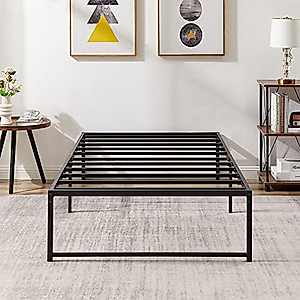 VECELO 14" Metal Platform Bed Frame/Mattress Foundation/No Box Spring Needed/Steel Slat Support (Twin Size)
