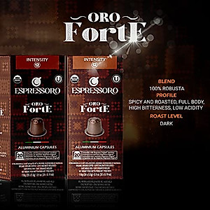 ESPRESSORO 100 USDA Organic Espresso Pods - FORTE Aluminum Capsule Compatible with Nespresso Original Lines Machines. Intensity 12 Premium Italian Expresso Coffee Capsules