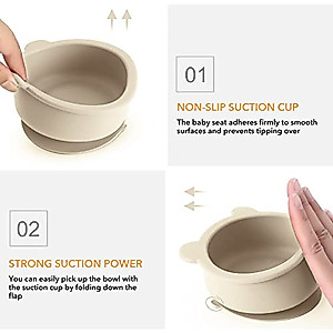 Silicone Suction Bowls For Baby, Leakproof Baby Bowls And Spoons With Lid, Safe Baby Solid Food Feeding Set, Bpa-Free Baby Led Weaning Supplies, For 6-36 Months Babies Kids Toddlers Infants White