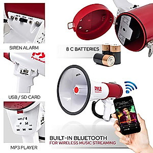 Pyle Portable Megaphone Speaker PA Bullhorn-Built-in Siren, 50W Adjustable Volume Control &1200 Yard Range-Ideal for Any Outdoor Sports,Cheerleading Fans & Coaches or for Safety Drills - PMP52BT