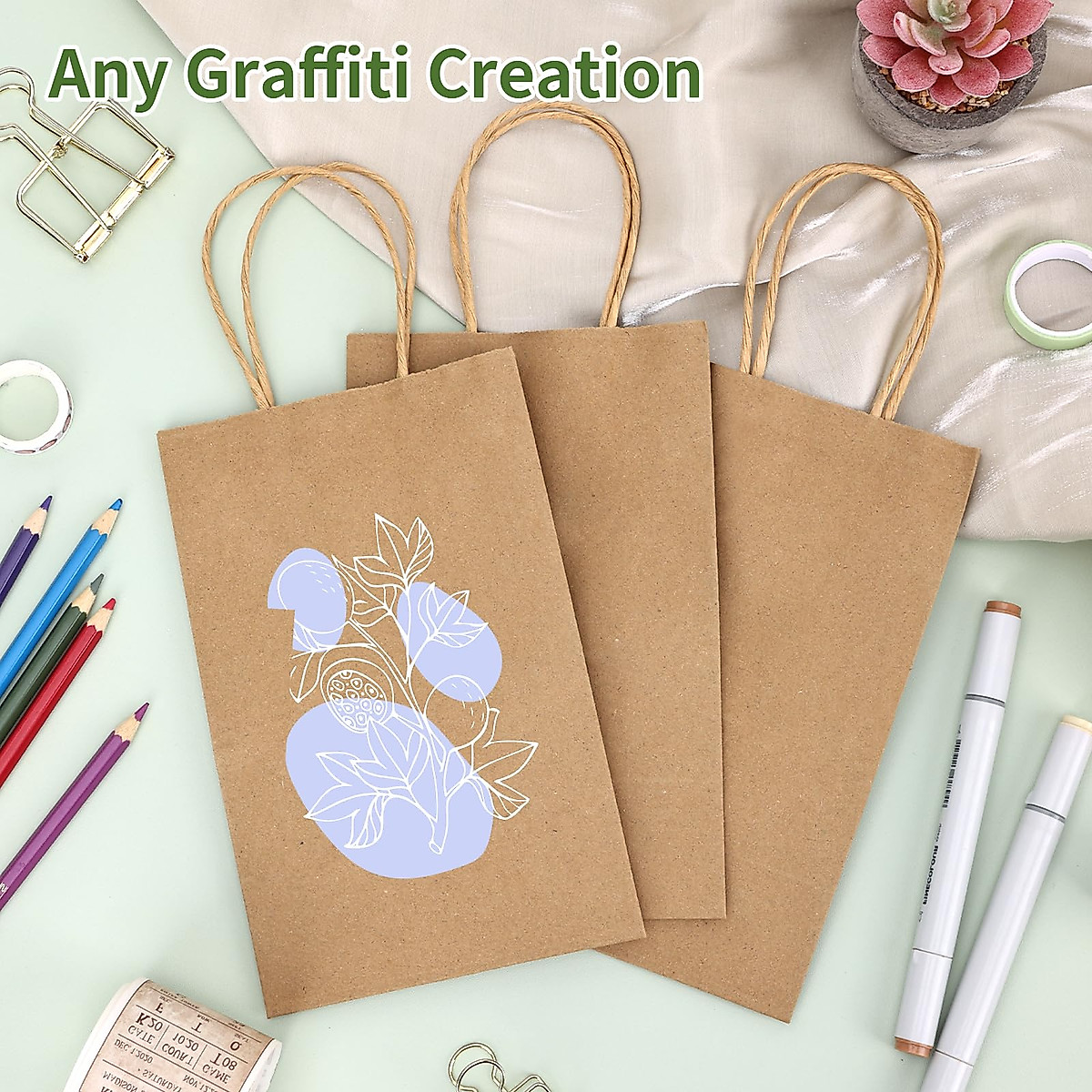 Moretoes 150pcs Paper Bags, 5.25x3.2x8 Inches Kraft Paper Bags, Small Brown Gift Bags with Handles Bulk, Retail Bags for Small Business, Shopping, Merchandise, Birthday Wedding Party Favor Bags