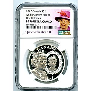 2022 CA Canada Silver Dollar QEII PLATINUM JUBILEE DUAL PORTRAIT FIRST RELEASES $1 NGC PF 70 UCAM