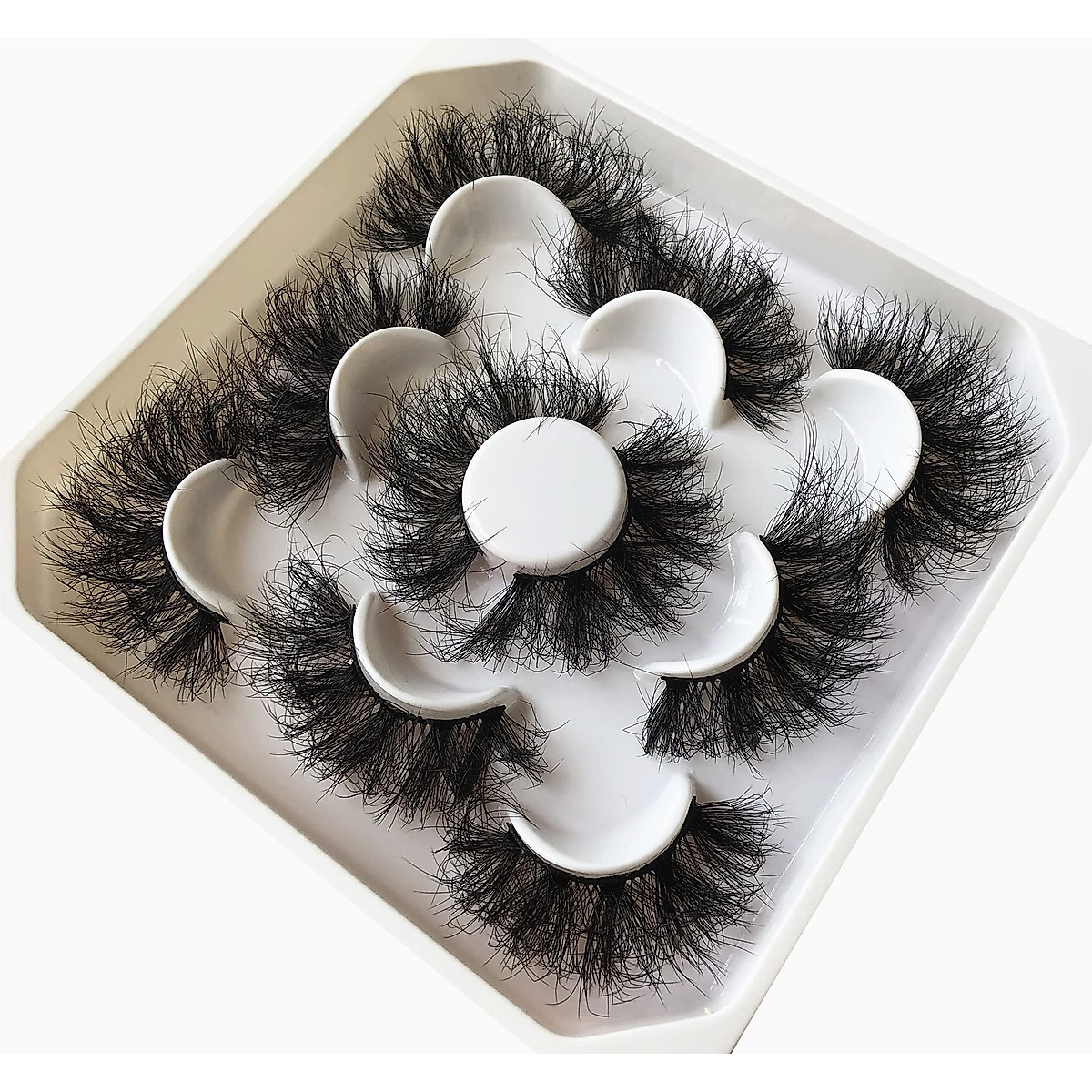 False Eyelashes Pooplunch Fluffy 25MM Dramatic Faux Mink Lashes 5 Pairs Pack 8D Thick Long Crossed Fake Eye Lashes Multipack