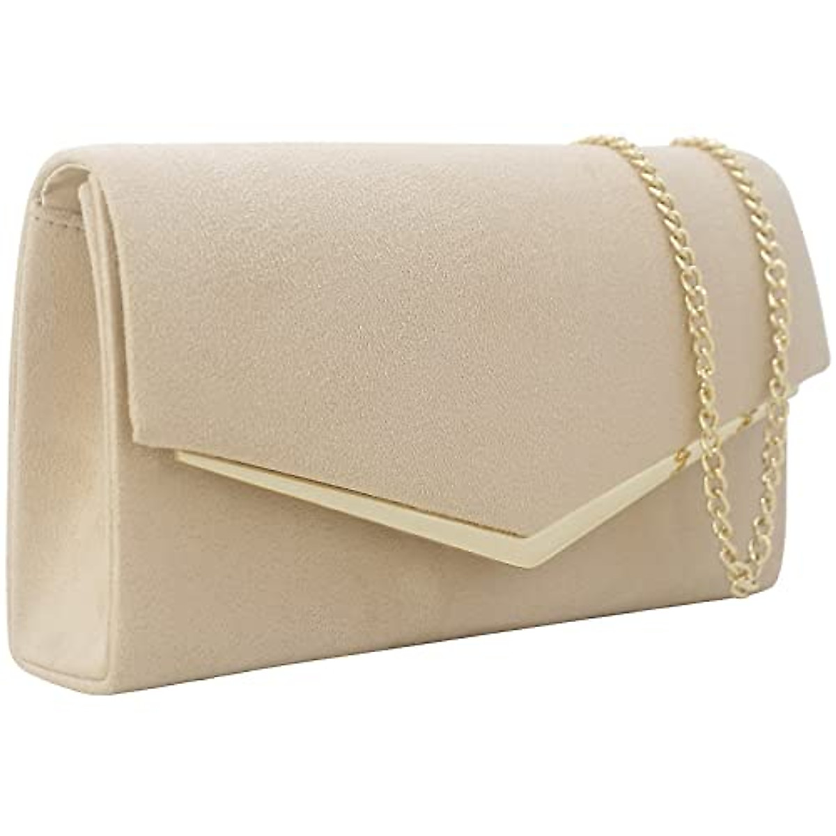 MOJISOLO Faux Suede Women's Evening Clutch Bags for Formal Cocktail Prom Wedding Party Velvet Foldover Purse Nude