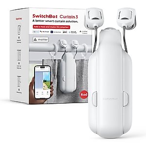 SwitchBot Automatic Curtain Opener - Bluetooth Remote Control Smart Curtain with App/Timer, Upgraded High-Performance Motor, Add SwitchBot Hub to Work with Alexa, Google Home, HomeKit (Curtain 3, Rod)