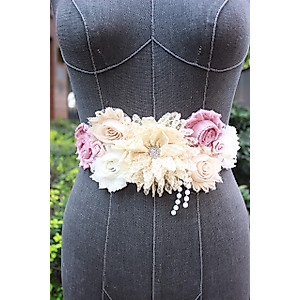 Vintage maternity sash for baby shower pregnancy flowers sash (Champange)