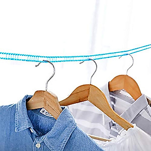 iCJJL Clothesline Adjustable Windproof Clothes Drying Rope Portable Hanging Rope for Home Use, Camping Travel, Indoor Outdoor Laundry Plastic Non-Slip(8M) (Blue)