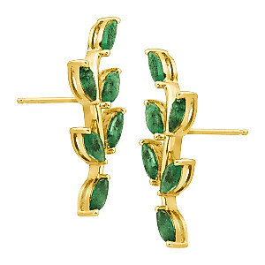 Finecraft 2 cttw Natural Emerald Leaf Climber Stud Earrings in 10K Yellow Gold