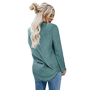 Dofaoo Sweatshirts for Women Crewneck 2024 Fall Tops Lightweight Sweater Solid Color Green XL