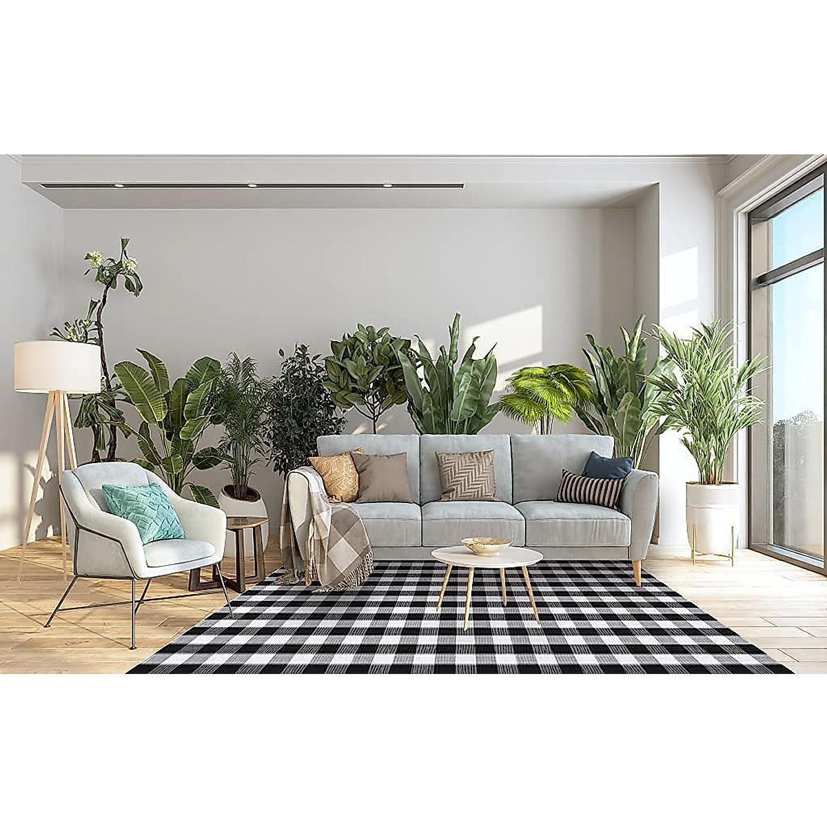 Ckorzen Cotton Buffalo Plaid Rug 8x10 FT Reversible Hand-Woven Washable Retro Lattice Checkered Outdoor Rugs Black and White Area Rug for Kitchen, Dining Room, Bedroom, Living Room