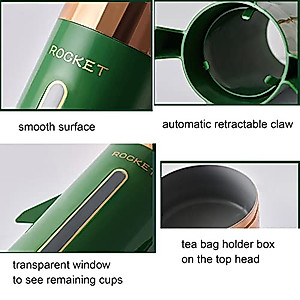 Jaugufiy Rocket Shape Disposable Paper Cup Dispenser Wall Mounted Cup Storage Disposable Cup Holder with Tea Bag Storage Box for Home Office (Green)