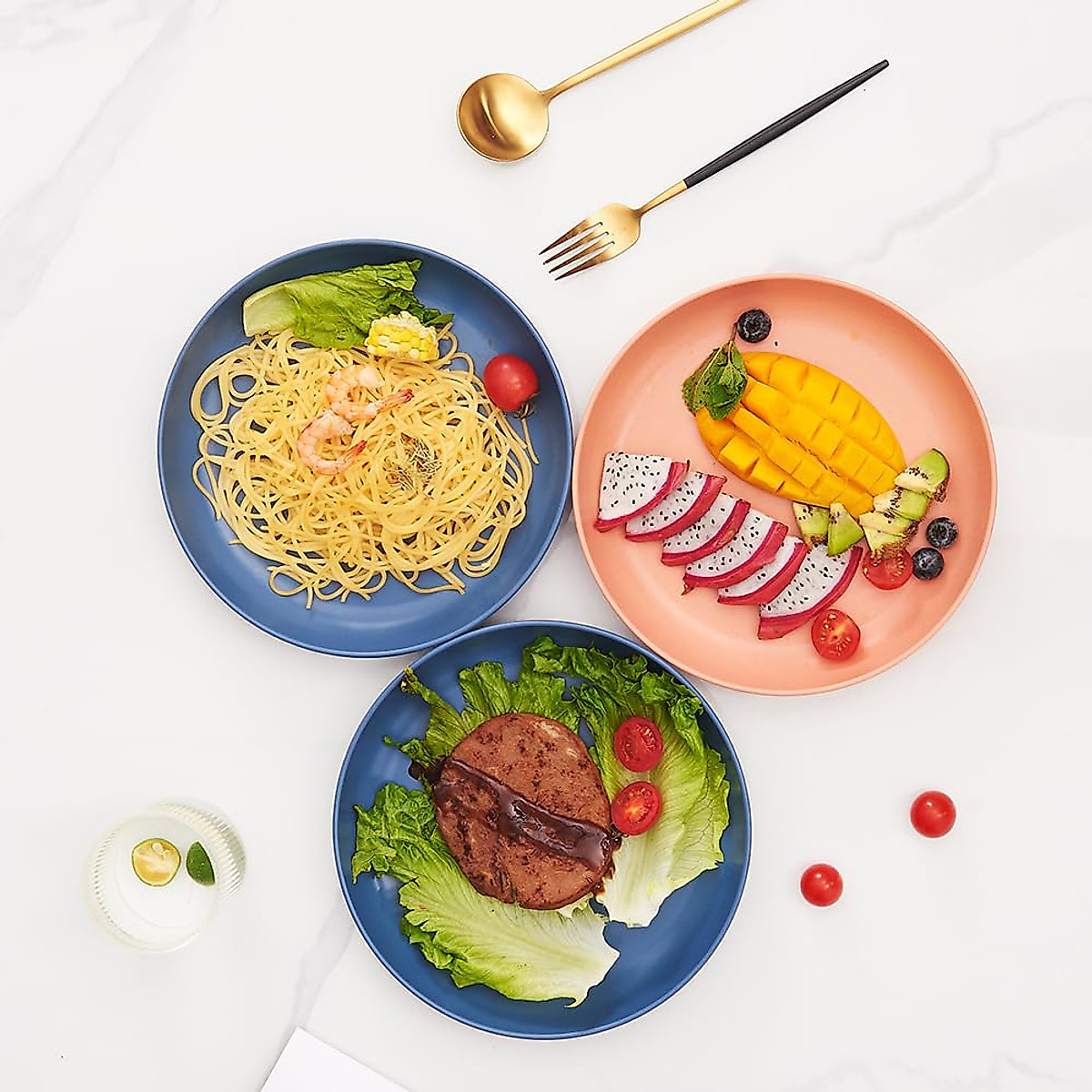 HXYPN 12 PACK 9 Inches Deep Dinner Plates Plastic Plates Reusable Unbreakable Kitchen Plate Sets Dishwasher and Microwave Safe Plates Wheat Straw Plates