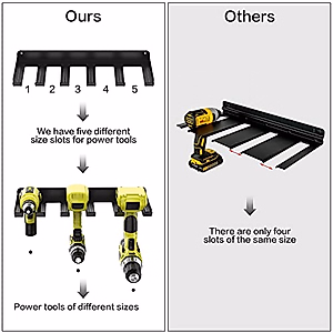 TORACK Wall Mount Power Tool Organizer, Cordless Drill Holder with 5 Slots and Storage Shelf, Power Tool Storage Rack for Garage, Home, Shed