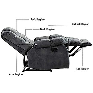 ANJHOME Single Recliner Chairs for Living Room Overstuffed Breathable Fabric Reclining Chair Manual Sofas (Gray)