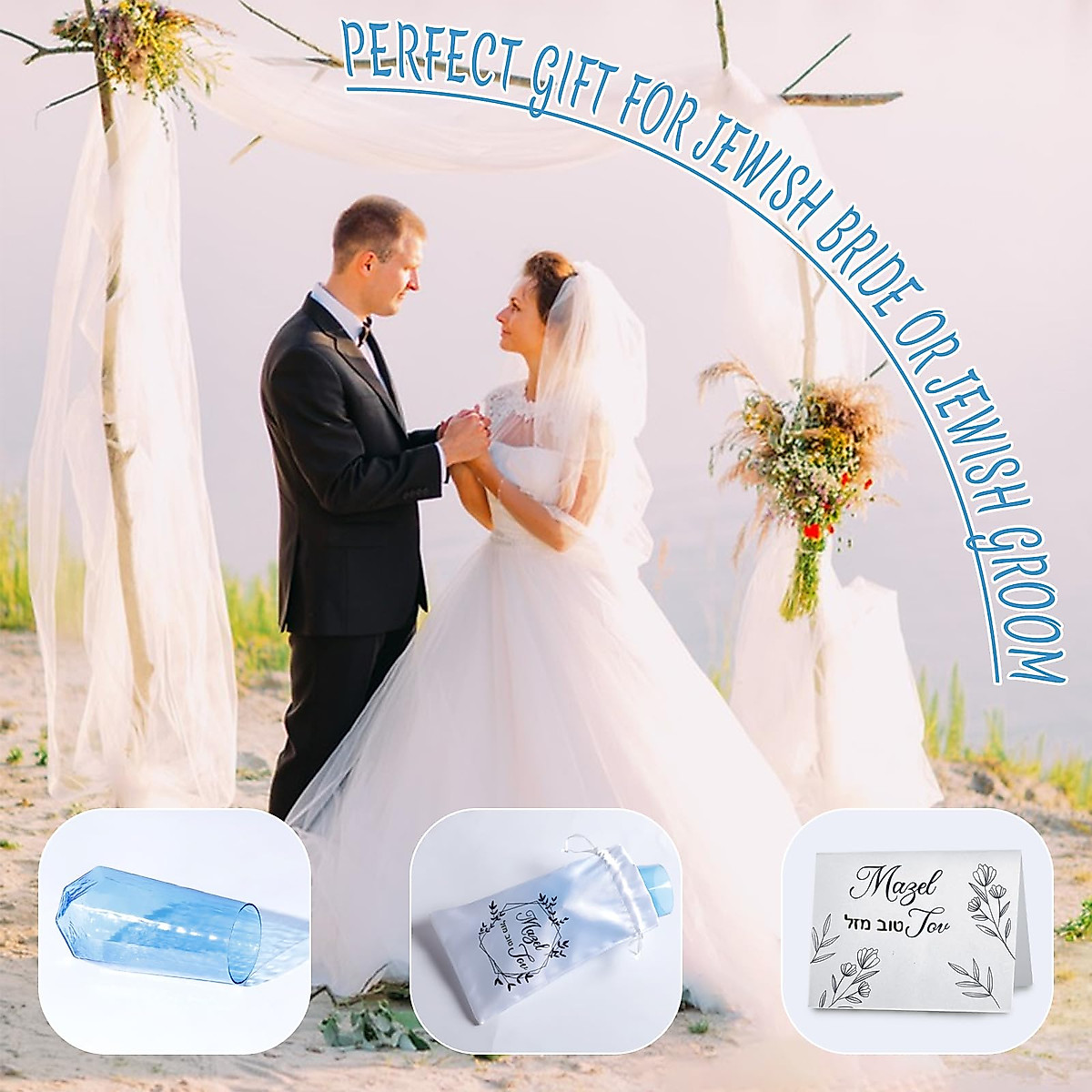 Jewish Wedding Chuppah Breaking Glass, Wedding Gifts for Couples, Jewish Gift for Wedding Engagement Marriage Anniversary, Blue Glass Vessel for Groom with Drawstring Bag and Card