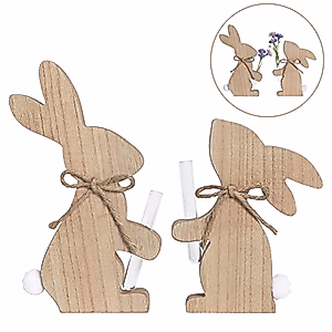 Super Holiday Retro Easter Decorations, 2PCS Wooden Rustic Vintage Easter Bunny Table Decor, for The Home Living Room Farmhouse Office Fireplace Garden Party, Indoor/Outdoor.