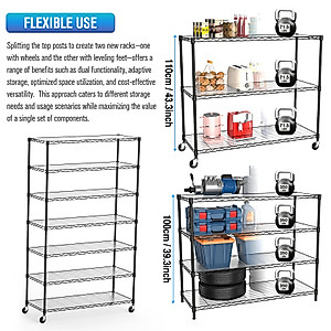 Black NSF 7 Tier Metal Shelf Wire Shelving Unit, 2450lbs Heavy Duty Adjustable Storage Rack with Wheels & Shelf Liners for Closet Kitchen Garage Basement Commercial Shelving - 82" H x 48" L x 18" D