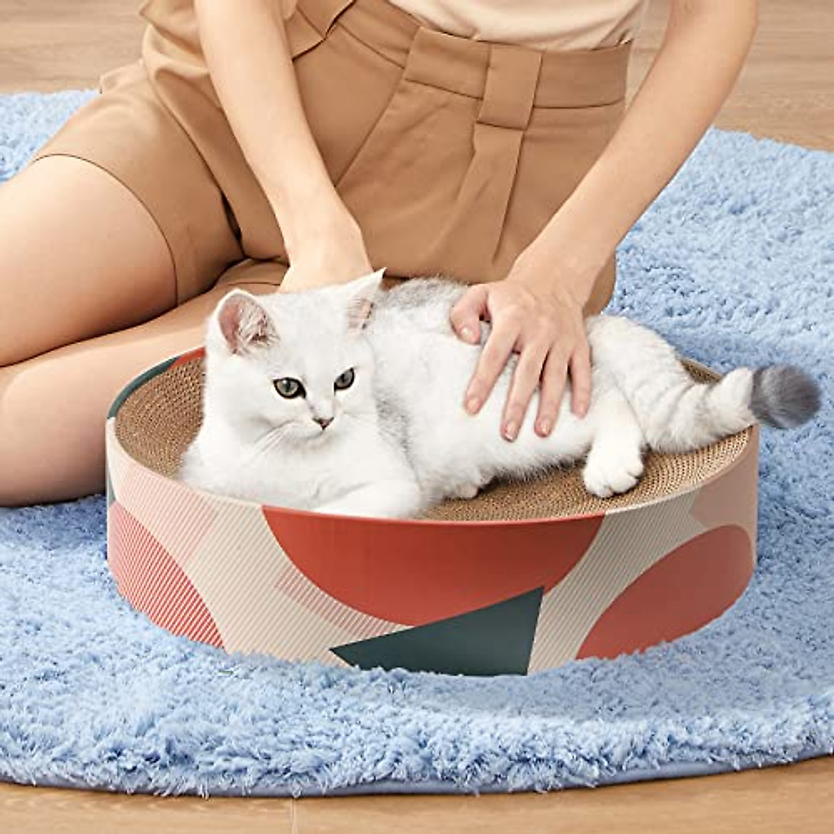 MSBC Cat Scratcher Carboard Bed Lounge Couch for Indoor Cats Oval Shape 17"x13", Kitty Cat Scratching Pad Recycle Corrugate Scratcher Long Lasting Furniture