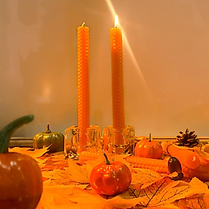 Orange Beeswax Taper Candles Set of 6pcs, 9" Long Candlesticks for Autumn, Unscented & Smokeless & Handrolled Bees Wax Candles for Home, Dia 0.78" Base,Burning Time 4 Hours