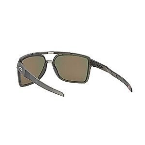 Oakley Men's OO9147 Castel Rectangular Sunglasses, Matte Grey Smoke/Prizm Ruby, 63 mm