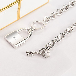 Dankadi Women 925 Sterling Silver Key Lock Pendant Necklace Fashion Solid Silver Rolo Chain Charm Choker Accessories Fine Jewelry Gift (18 inches)