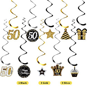 50th Birthday Party Decorations for Men Women 50 Years Cheers Birthday Party Hanging Swirls Gold Glitter Happy Birthday Decorations Celebration Old Party Supplies Ceiling Decor, 30CT