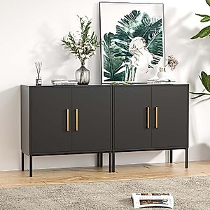 LYNSOM Set of 2 Accent Storage Cabinet with Doors and Adjustable Shelf, Freestanding Modern Sideboard Buffet Cabinet for Office, Dining Room, Living Room, Hallway, Black