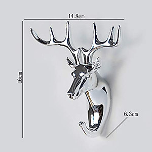 Animal Head Key Hooks Decorative for Wall Creative Resin Hook Hanger (Pack 6) Animal Shaped Coat Hat Hook Wall Hanging Wall Hook Decorative Gift (Silver Plating)
